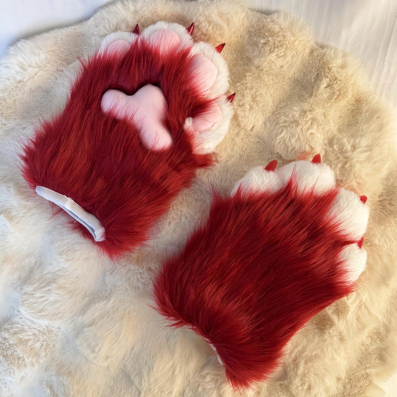 Crochet Furry Paws,red Furry Gloves,dino Paws,cosplay Gloves, Cat Paws ...