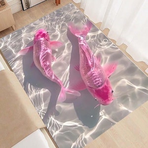 Pink Koi Fish Area Rug, Elegant Water Reflection Rug, Fish Rug, Pink ...