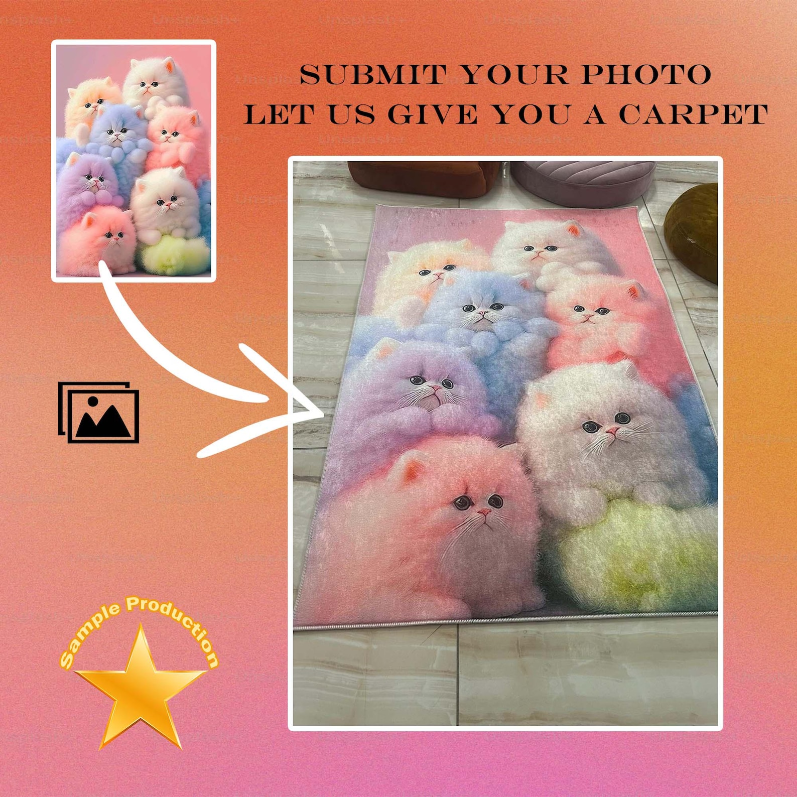 Cat Rug,cute Pastel Fluffy Cats Rug for Kids Room, Adorable Animal ...