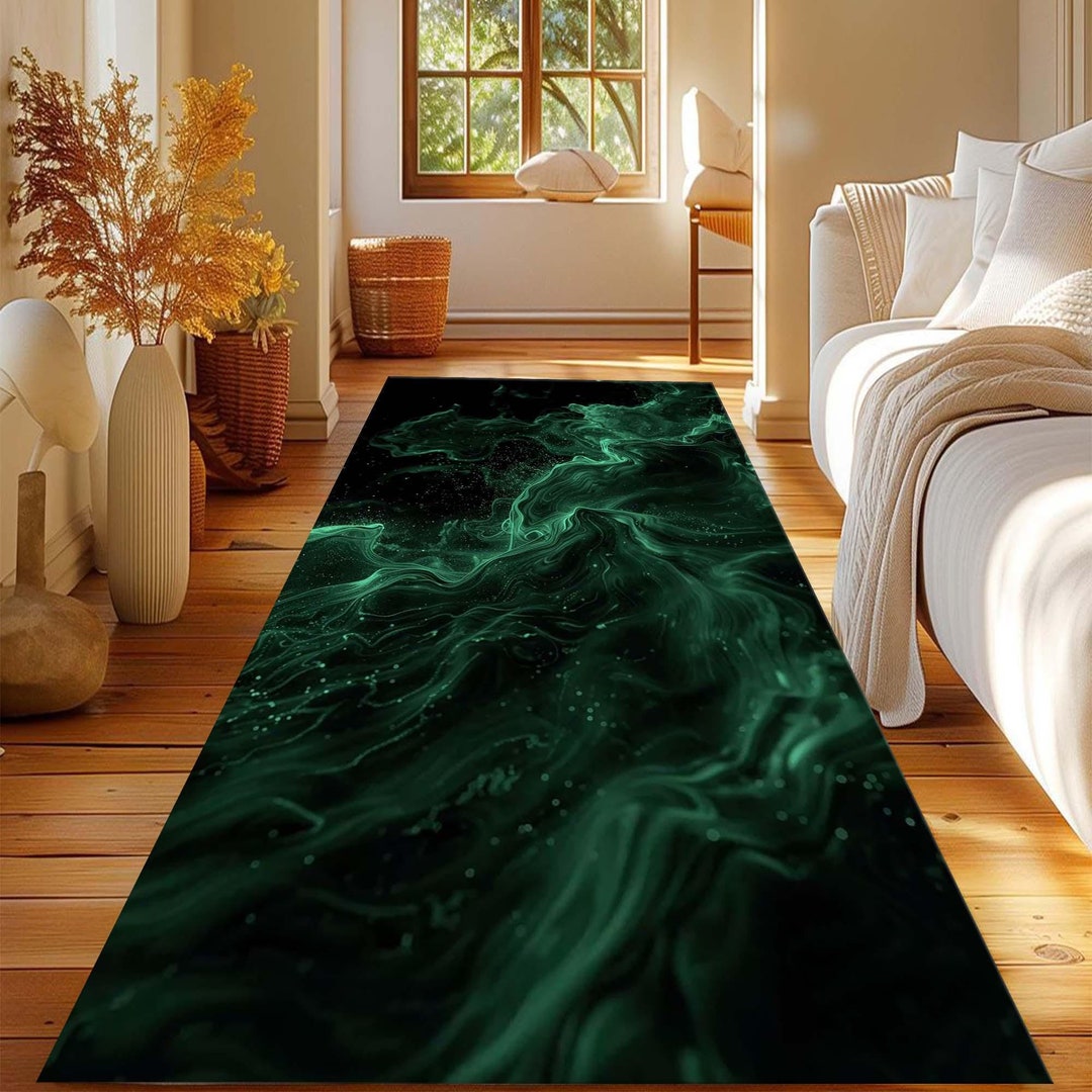 Runner Rug, Emerald Green Patterned Rug, Emerald Green Rug, Abstract ...