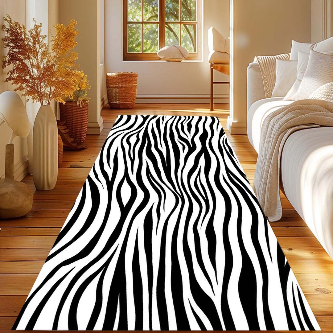 Runner Rug, Zebra Rug, Zebra Pattern Rug, Black and White Rug, Animal ...