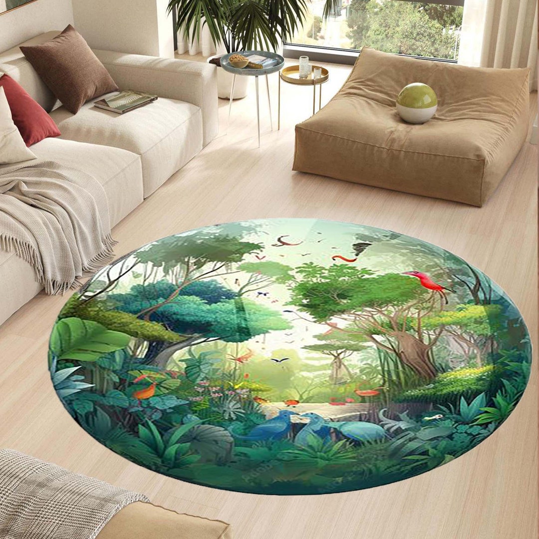 Round Rug, Circle Rug, Botanic Rug, Round Forest Themed Area Rug ...