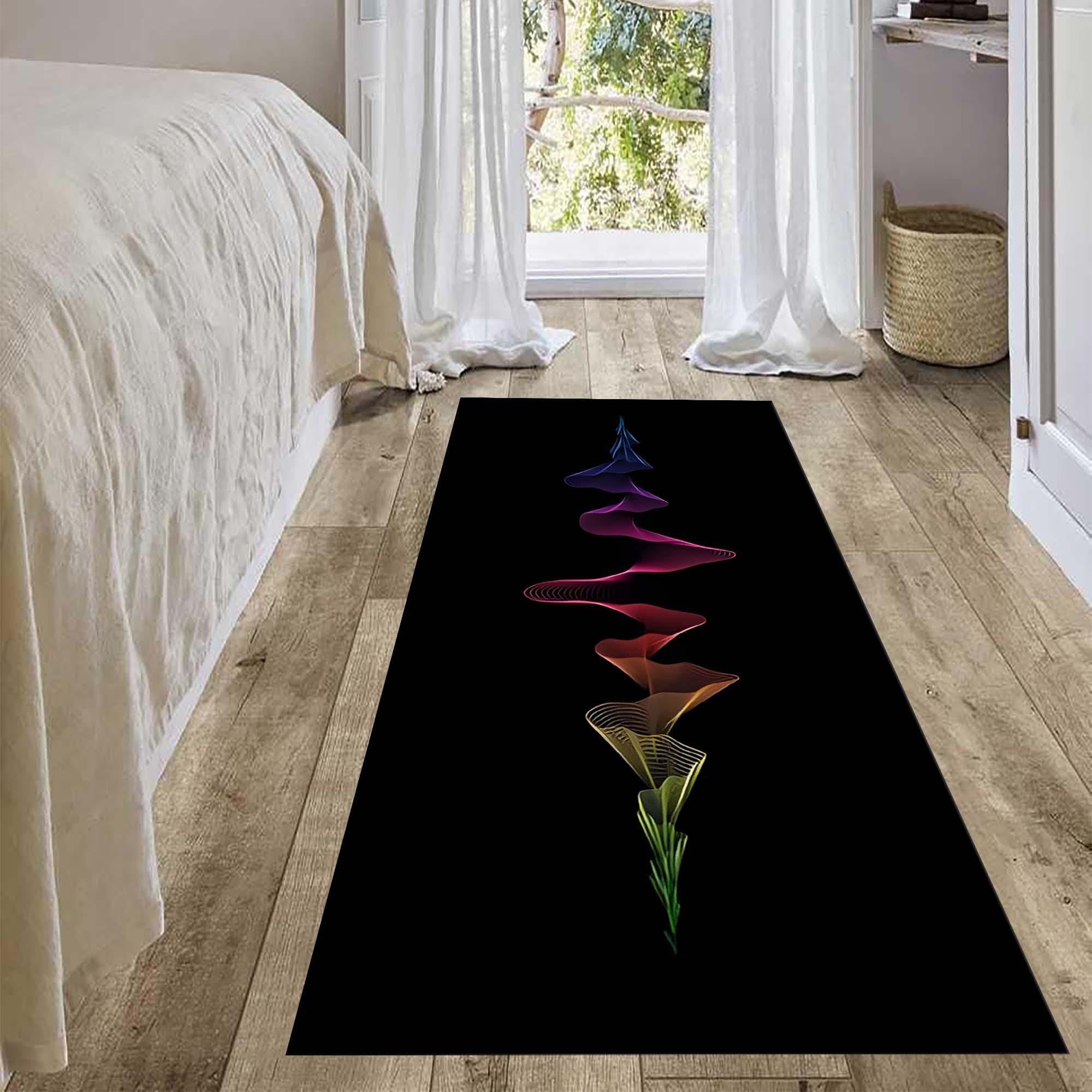 Modern Abstract Runner Rug, Black Hallway Rug, Colorful Geometric ...