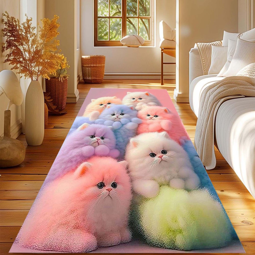 Runner Rug, Pink Cat Rug, Cats Decor Rug, Hallway Rug, Corridor Rug ...