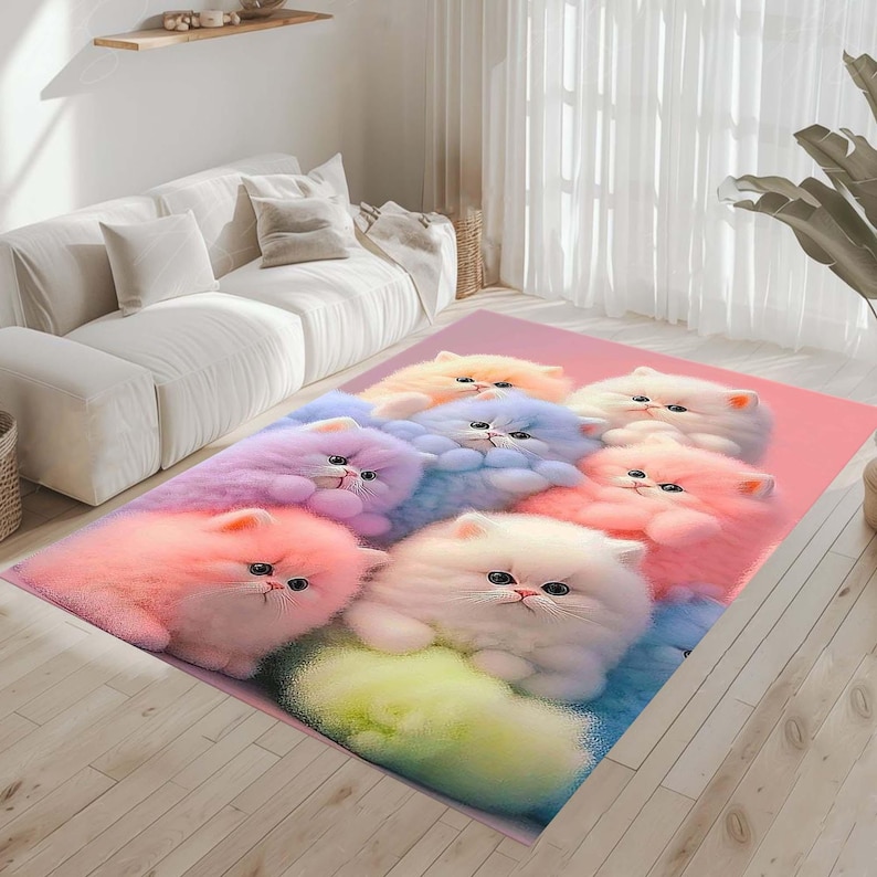 Cat Rug,cute Pastel Fluffy Cats Rug for Kids Room, Adorable Animal ...