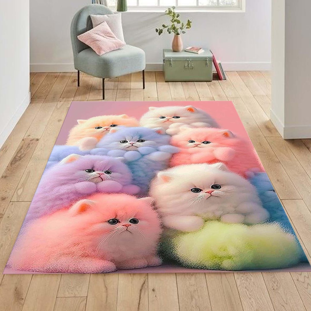 Cat Rug,cute Pastel Fluffy Cats Rug for Kids Room, Adorable Animal ...