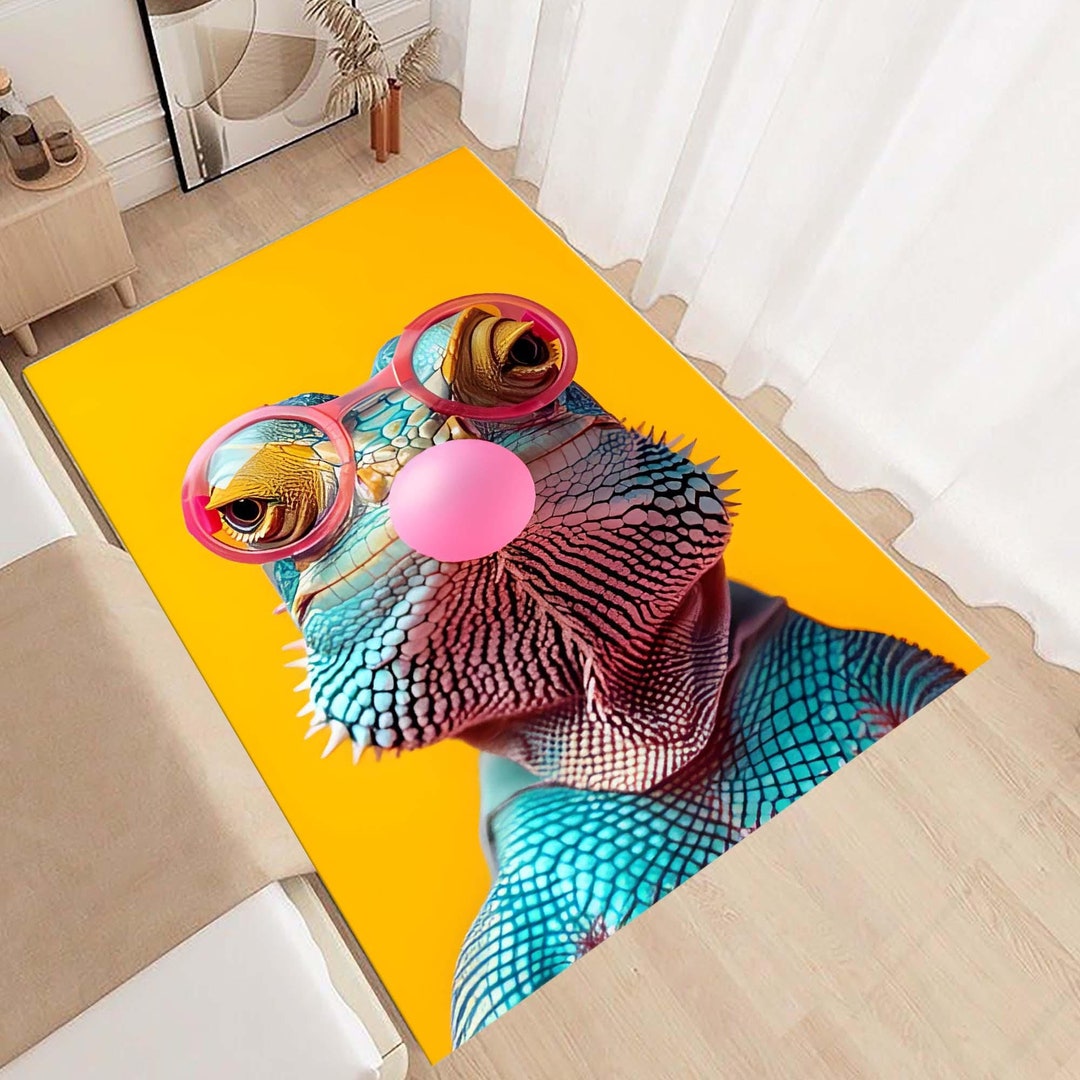 Quirky Lizard Area Rug With Fun Glasses Design, Vibrant Animal Decor ...