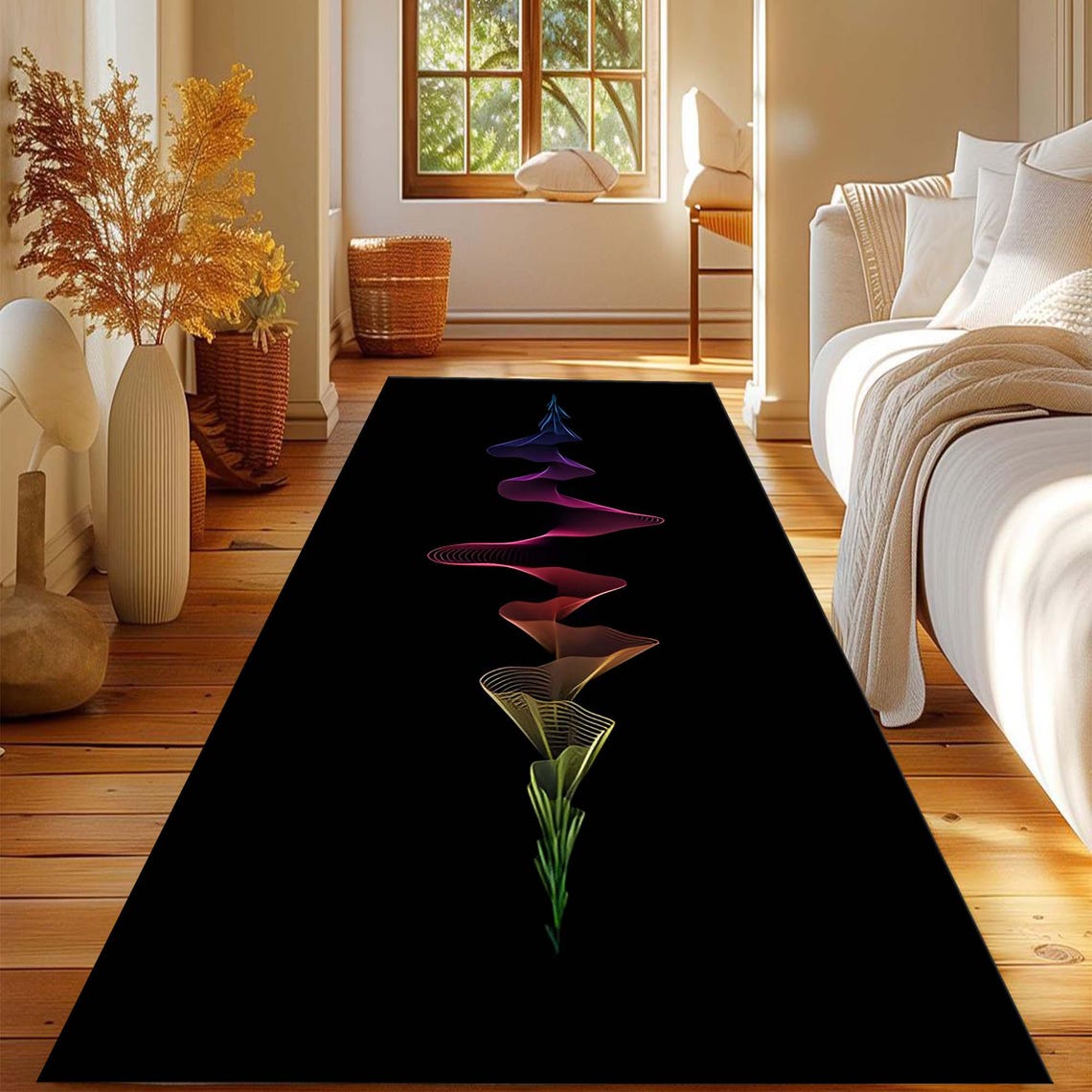 Modern Abstract Runner Rug, Black Hallway Rug, Colorful Geometric ...