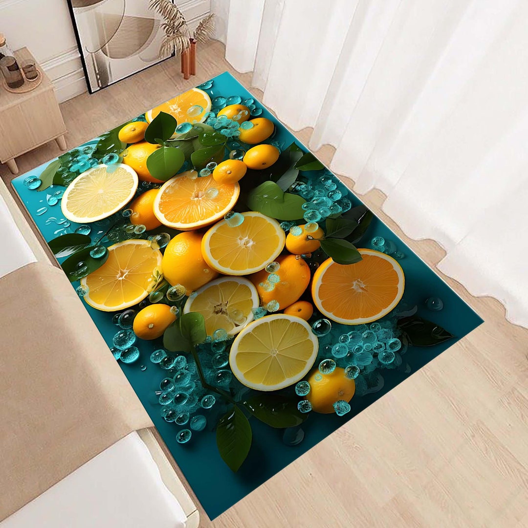 Lemon Themed Area Rug,vibrant Yellow Design Rug,kitchen Rug,custom Rug ...