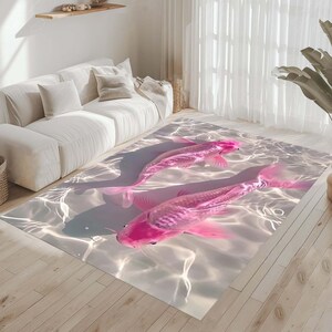 Pink Koi Fish Area Rug, Elegant Water Reflection Rug, Fish Rug, Pink ...