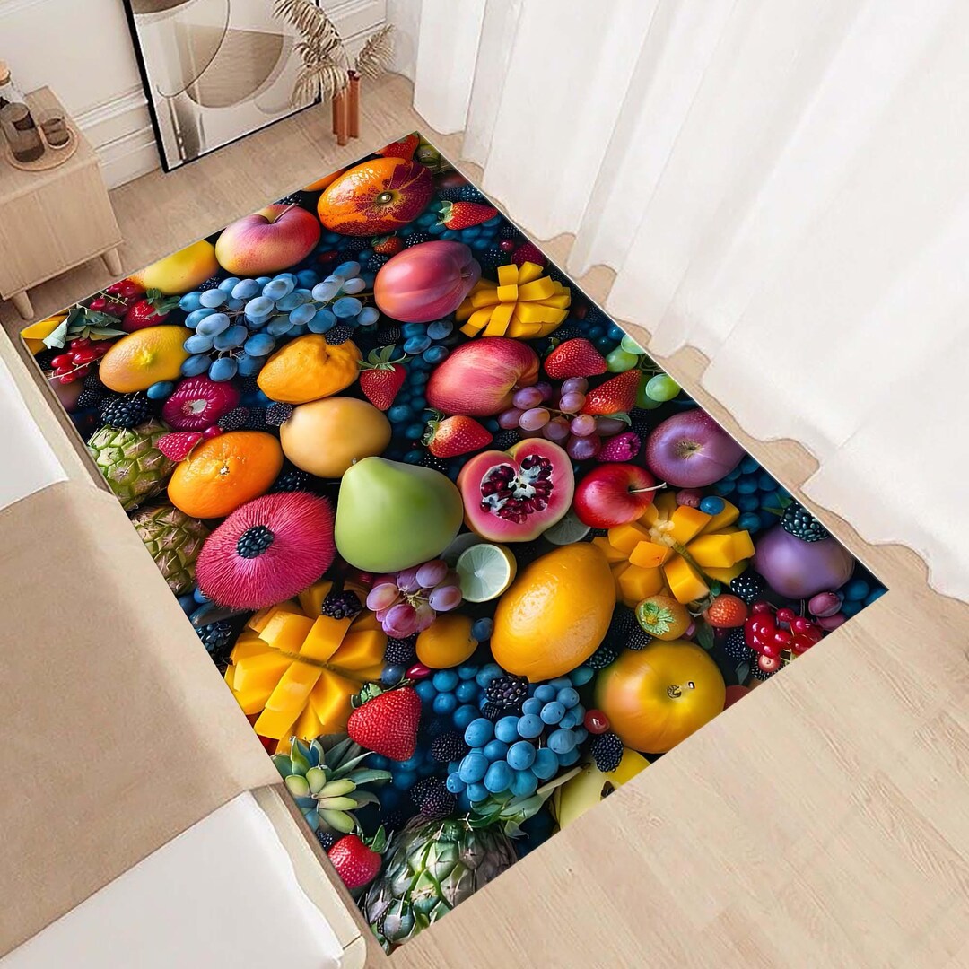 Vibrant Fruit Design Area Rug, Colorful Kitchen Rug, Mixed Fruit ...