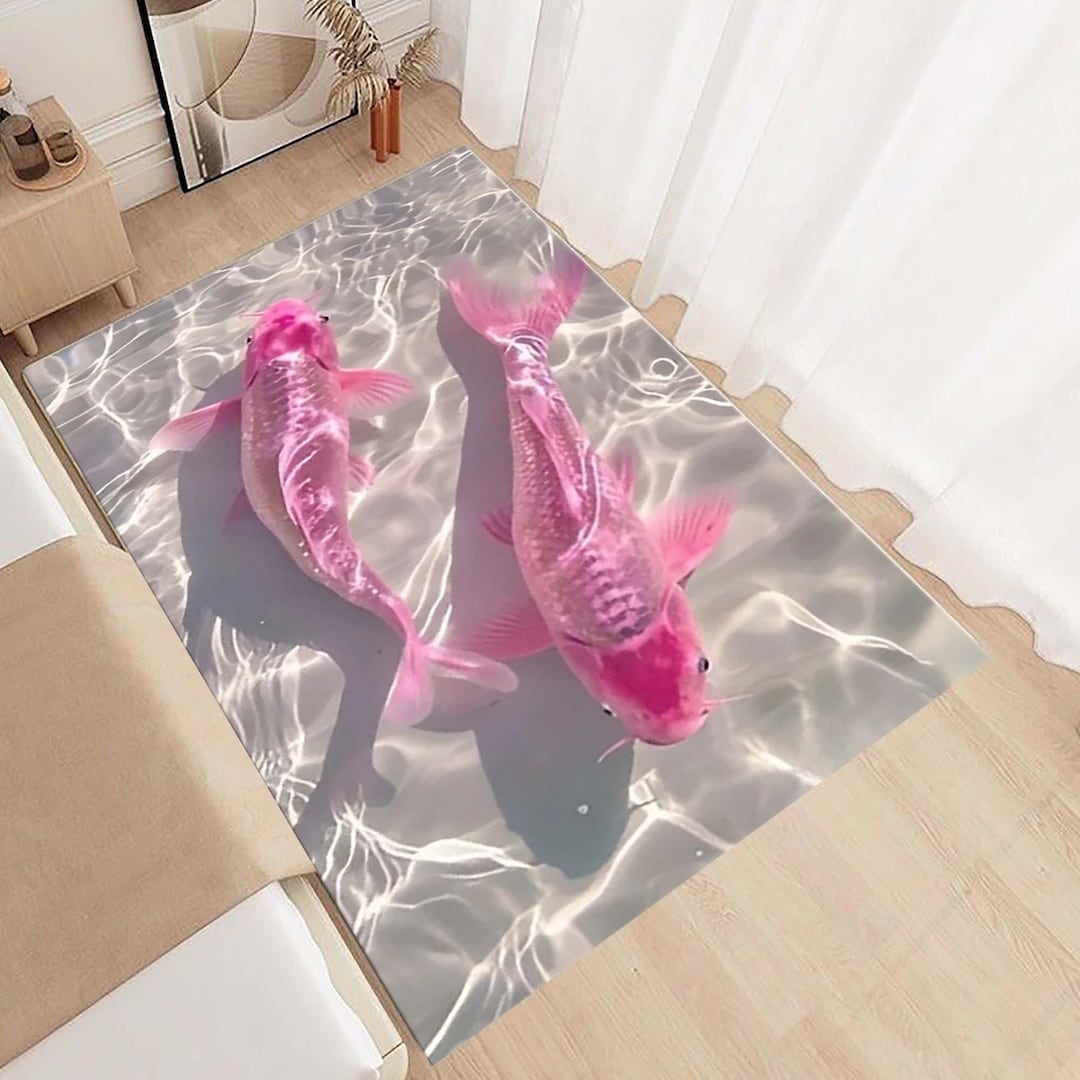 Pink Koi Fish Area Rug, Elegant Water Reflection Rug, Fish Rug, Pink ...