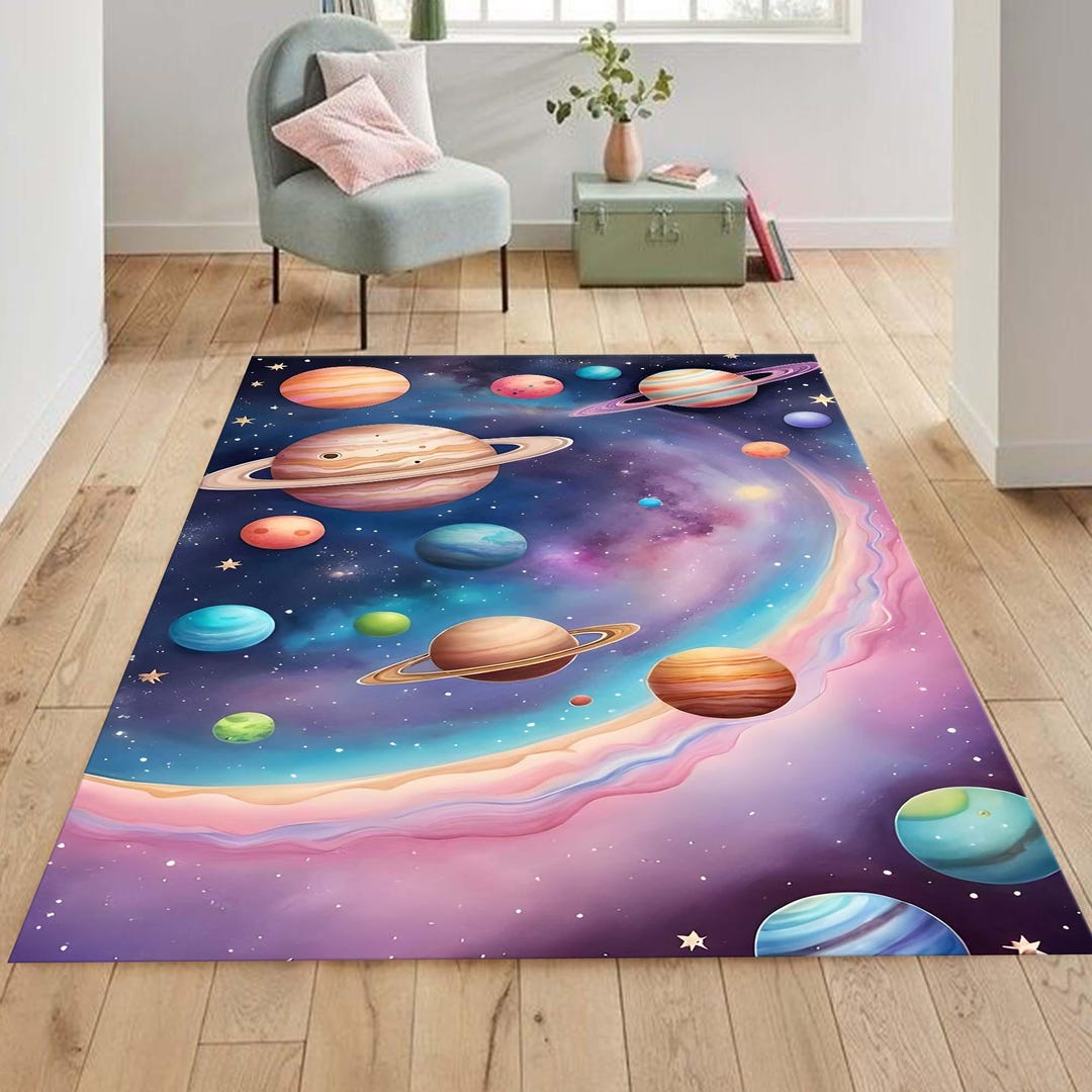 Planet and Solar System Area Rug: 3D Planet Design, Outer Space Decor ...
