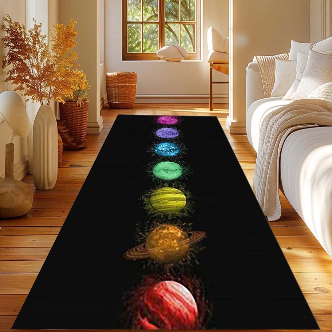 Galaxy Planet Runner Rug, Colorful Cosmic Space Rug, Solar System ...
