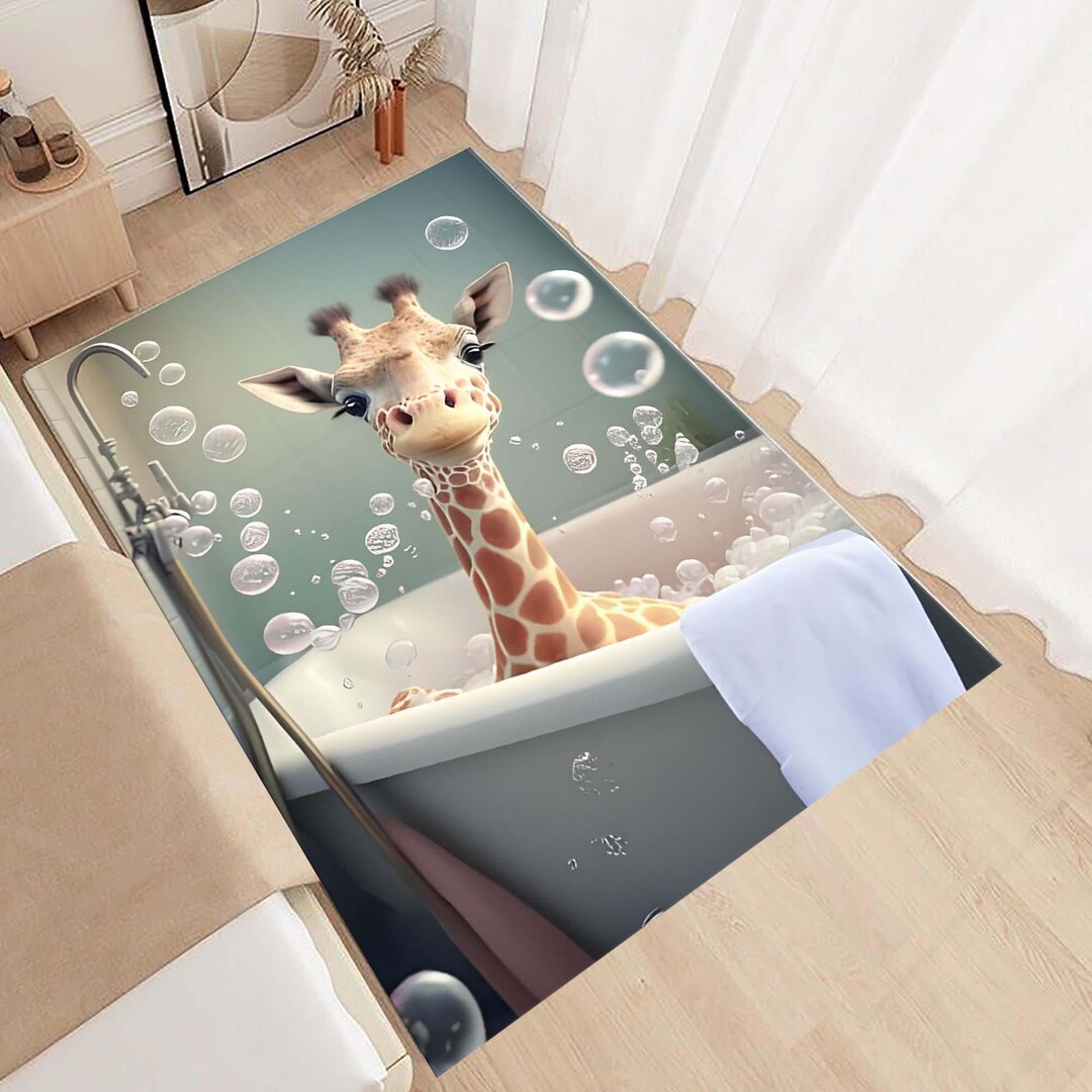 Giraffe Print Area Rug, Fun Animal Design Rug, Non Slip Bath Decor ...