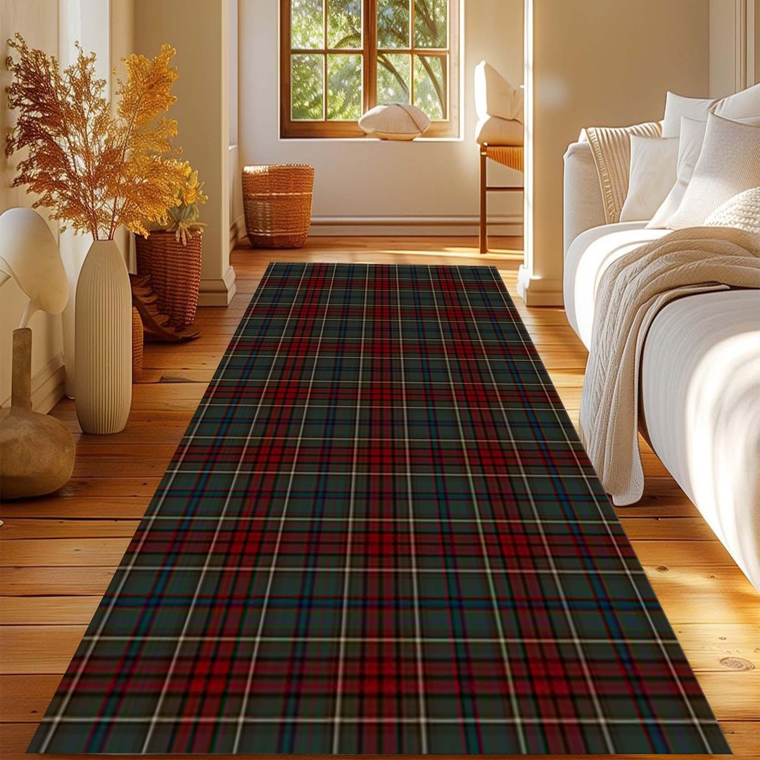 Tartan Plaid Runner Rug, Red and Green Checkered Floor Rug, Winter ...
