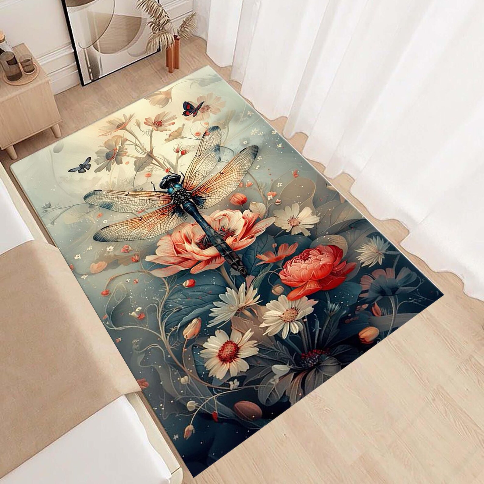 Dragonfly Rug, Butterfly Rug, Floral Rug, Garden Dragonfly Area Rug ...