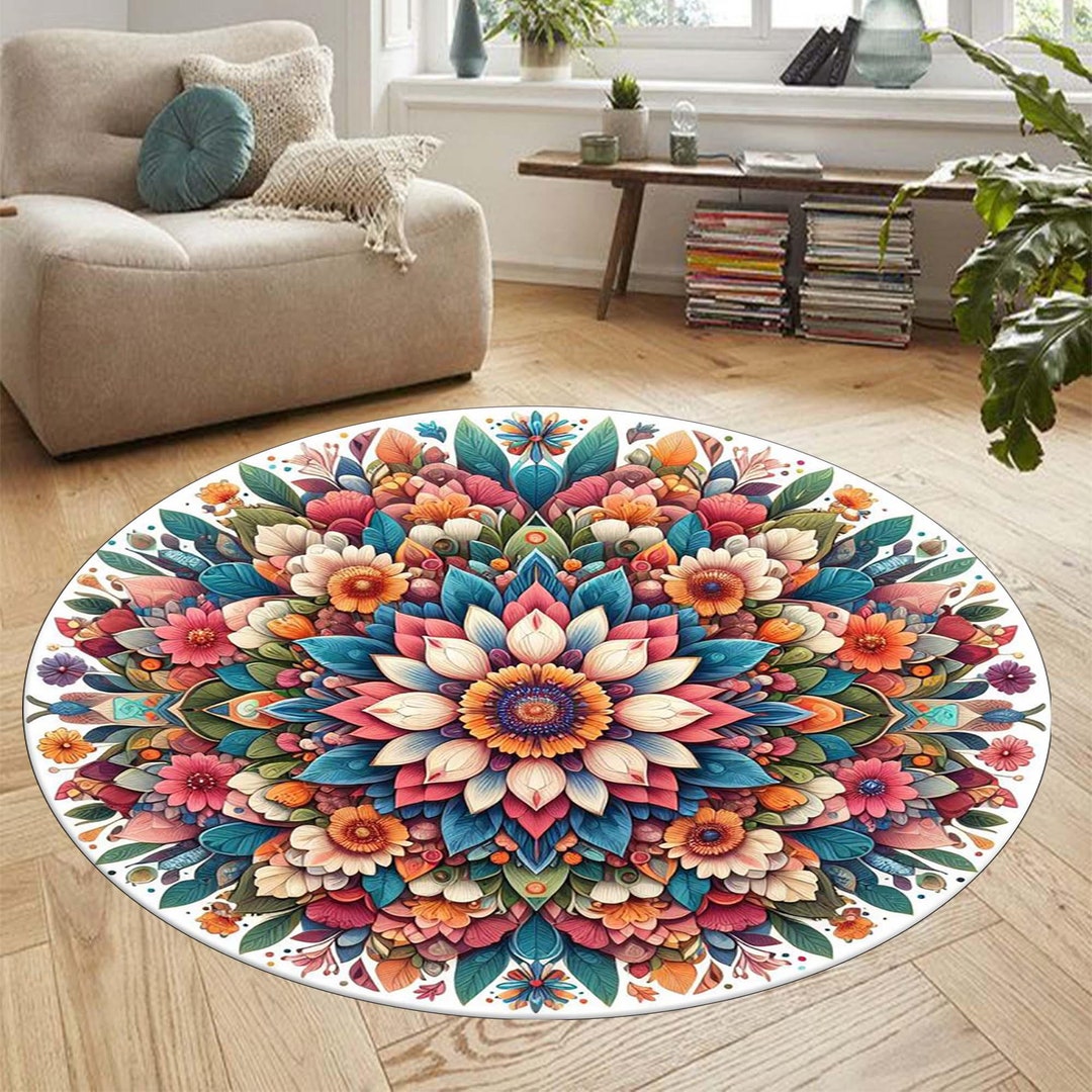 Floral Rug, Flowers Rug, Round Rug, Circle Rug, Bathmat Rug, Doormat ...