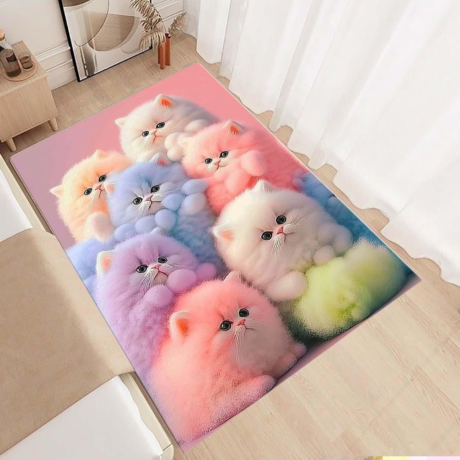 Cat Rug,cute Pastel Fluffy Cats Rug for Kids Room, Adorable Animal ...