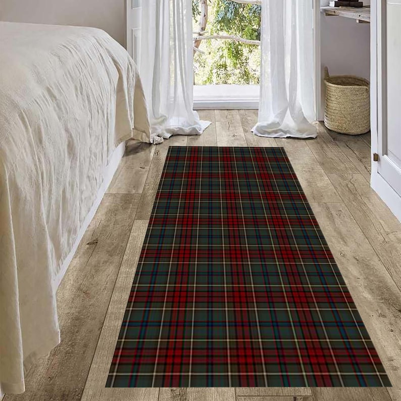 Tartan Plaid Runner Rug, Red and Green Checkered Floor Rug, Winter ...