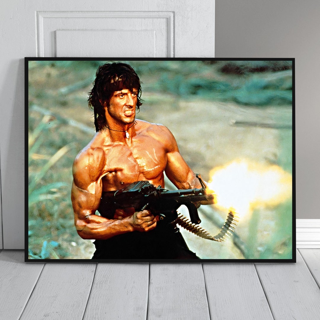 John Rambo Firing Machine Gun Poster Digital Download Printable Wall ...