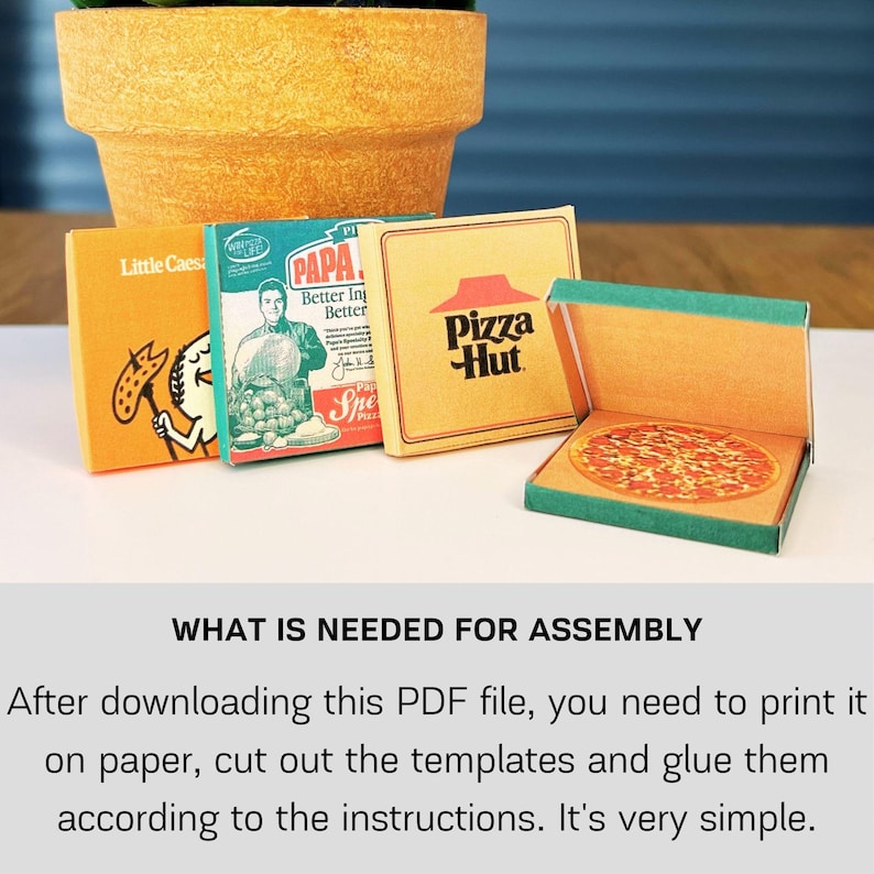 Miniature Pizza Box Printable Kit – 1/12 and 1:6 Scale Dollhouse Food ...