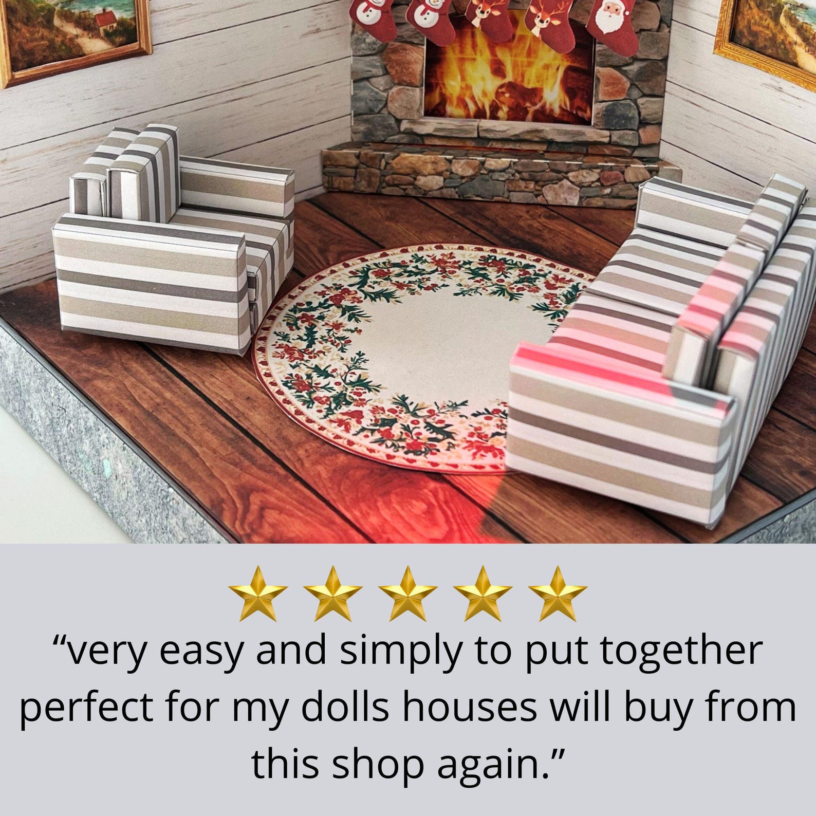 Printable DIY Dollhouse Room Box Kit | Cozy Fireplace Living Room ...