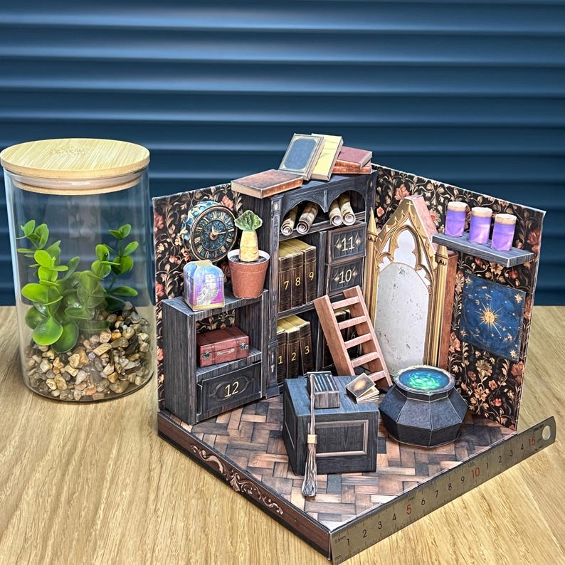 Miniature Room Box, Advent Calendar, Magic Library With 12 Slots. Scale ...