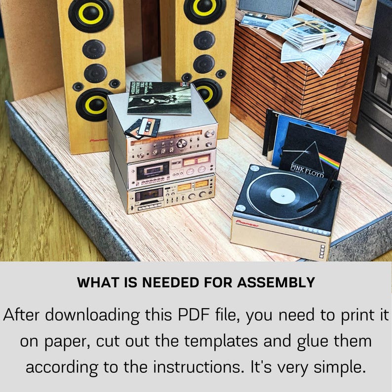 Miniature Dollhouse Decor DIY Stereo System Made of Paper| Scale 1-12 ...