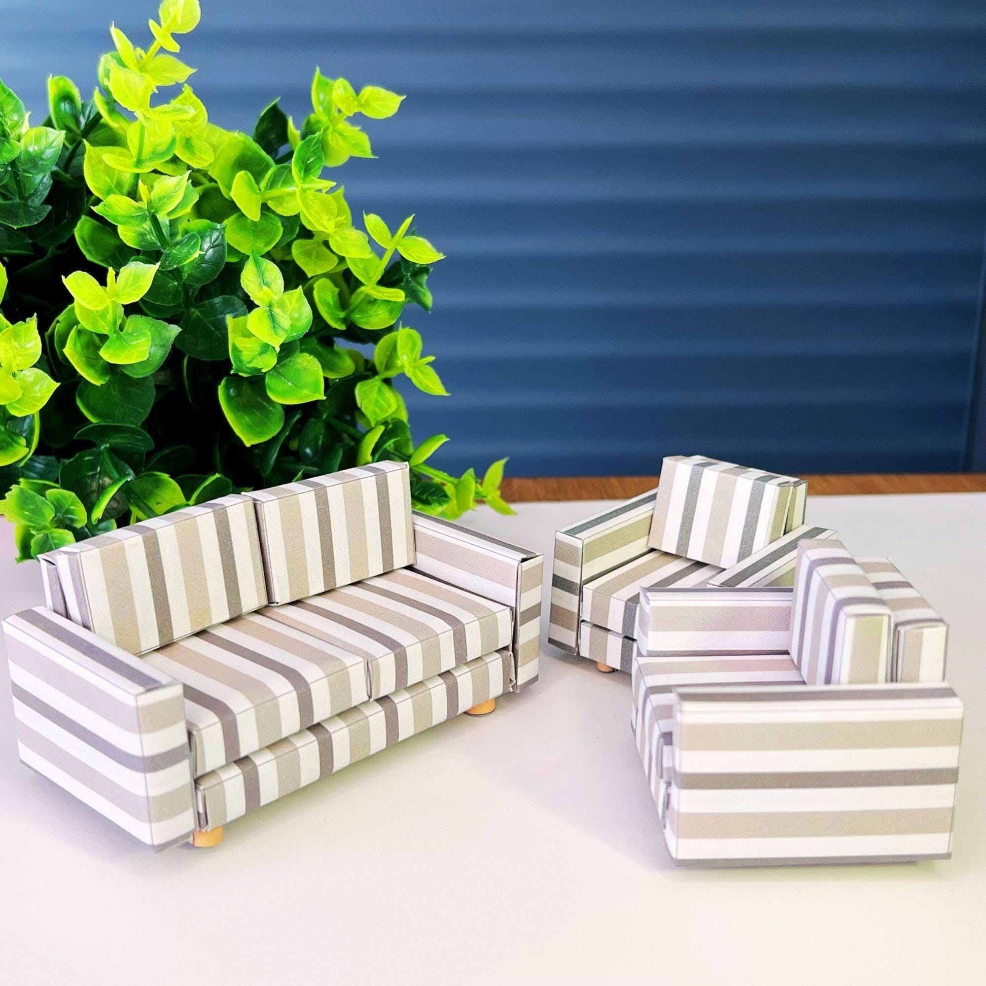 Miniature Sofa and Armchairs for Dollhouse – Printable Templates, Paper ...