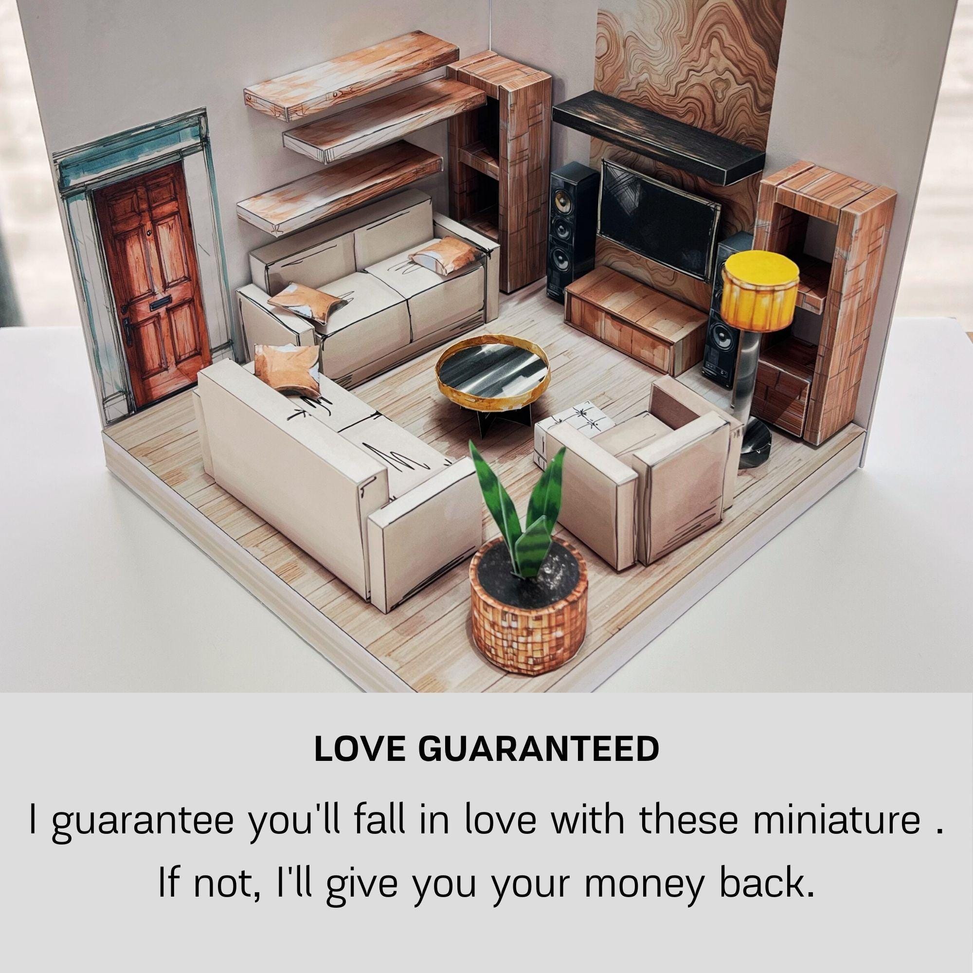 Printable Room Box Miniature, Modern Dollhouse Living Room, Papercraft ...