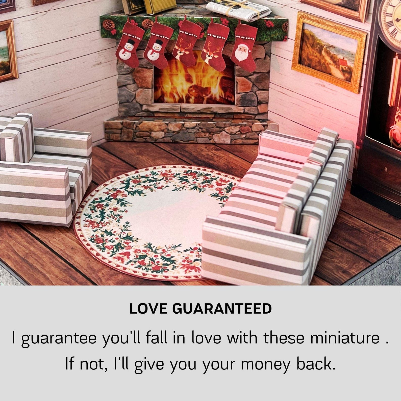 Printable DIY Dollhouse Room Box Kit | Cozy Fireplace Living Room ...