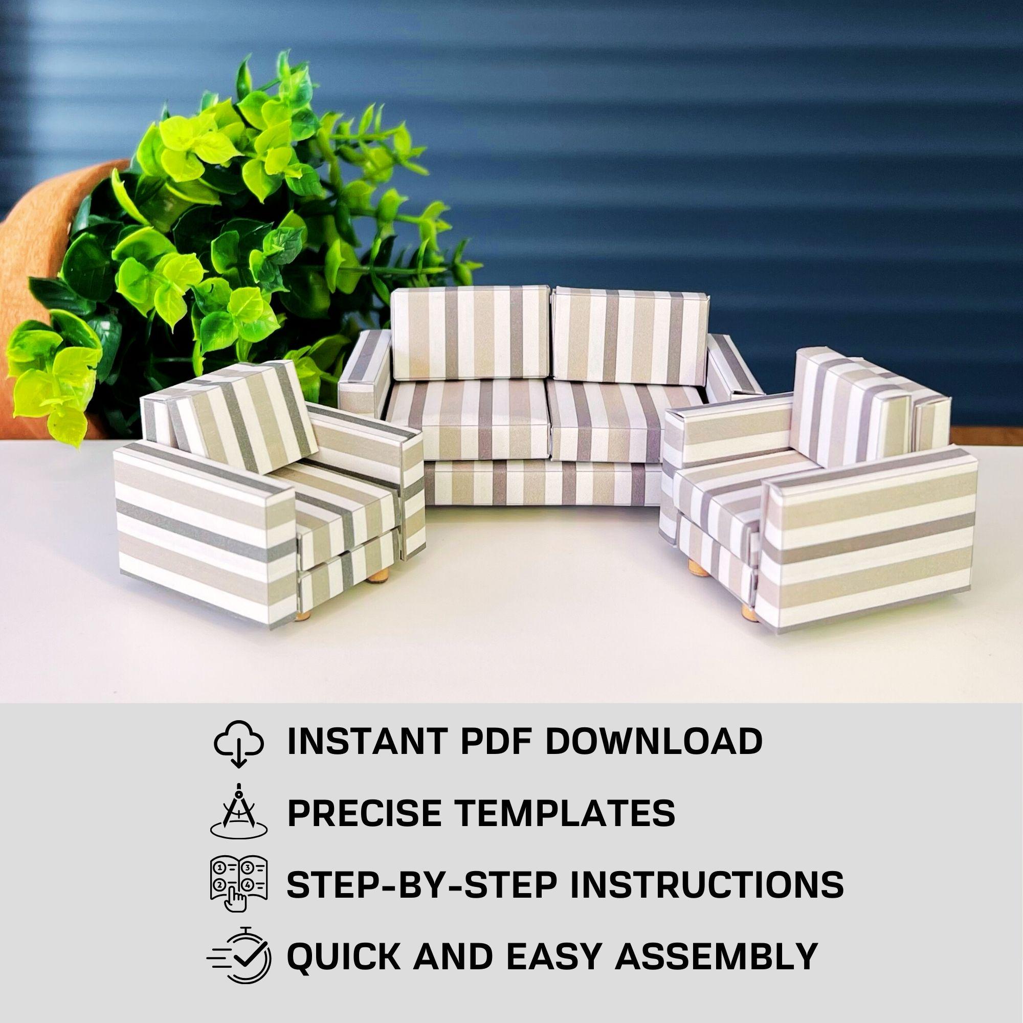 Miniature Sofa and Armchairs for Dollhouse – Printable Templates, Paper ...