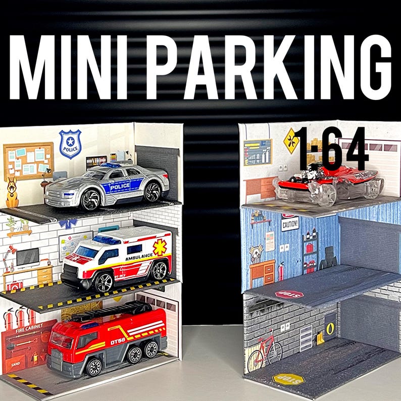 Printable Miniature Garage Templates – Set of 6 DIY 1:64 Scale Parking ...