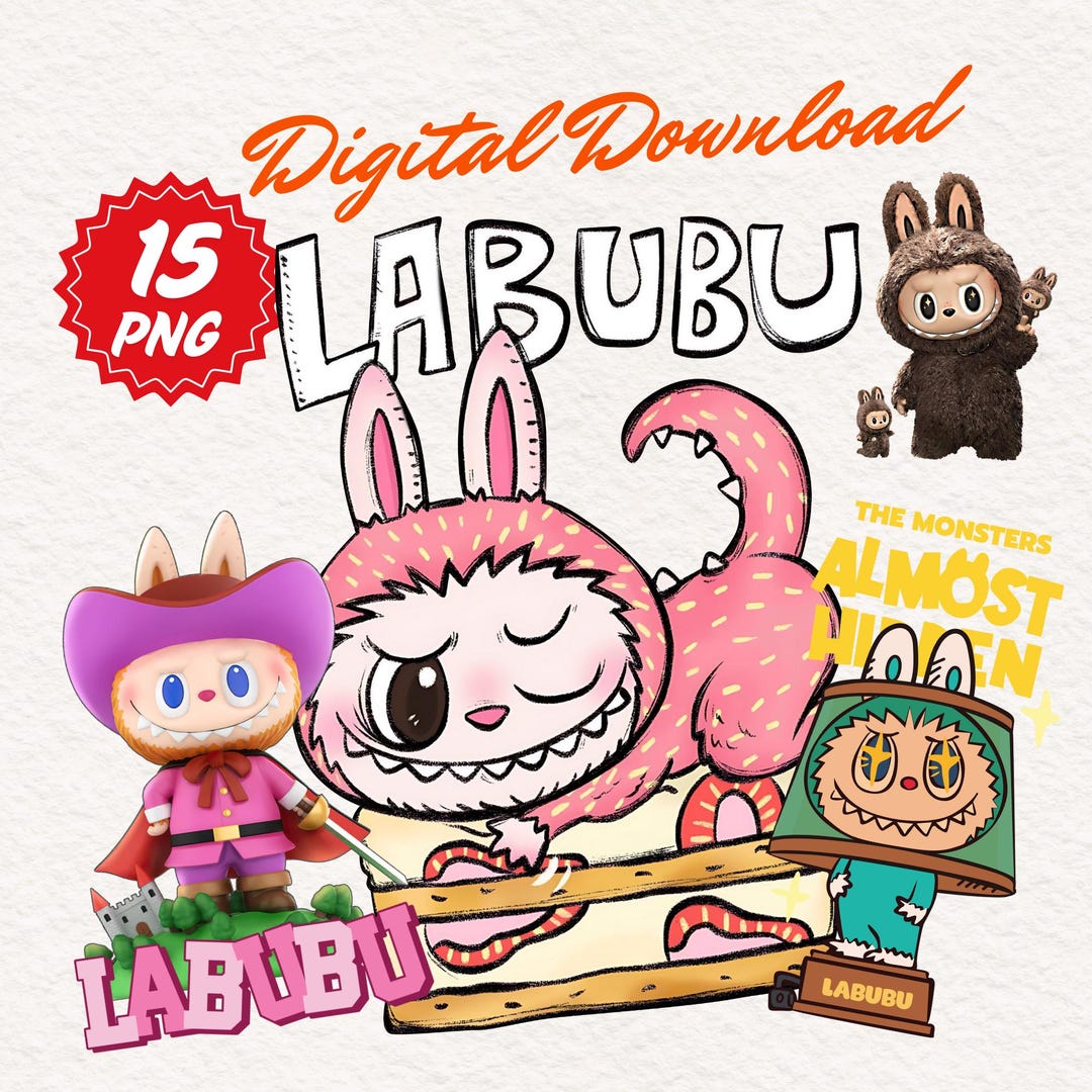 Pack of 15 Labubu PNG, Labubu V3, Labubu Bundle PNG, Big Into Energy ...