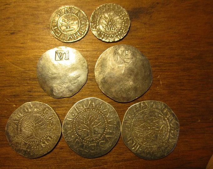 Pine Willow Oak Tree III Pence Shilling NE Xll Vl New England 1652 ...