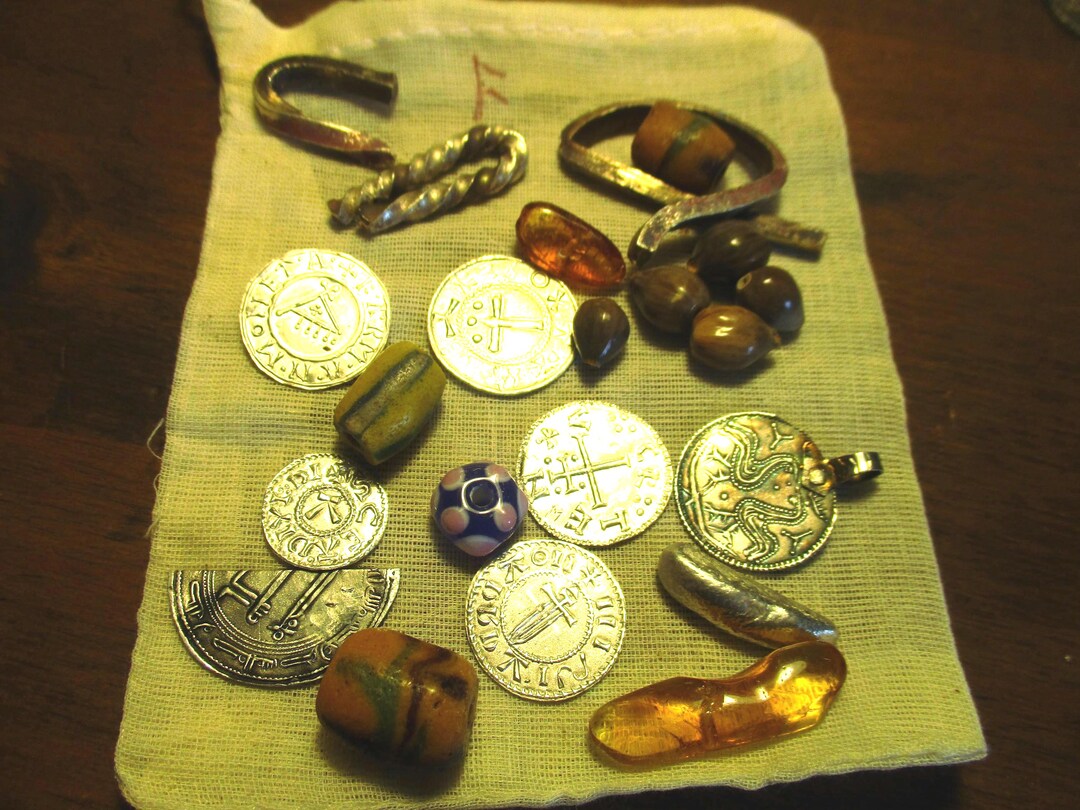 Bag of Viking Hack Silver Coins Dirham and Beads Anglo Saxon Medieval ...