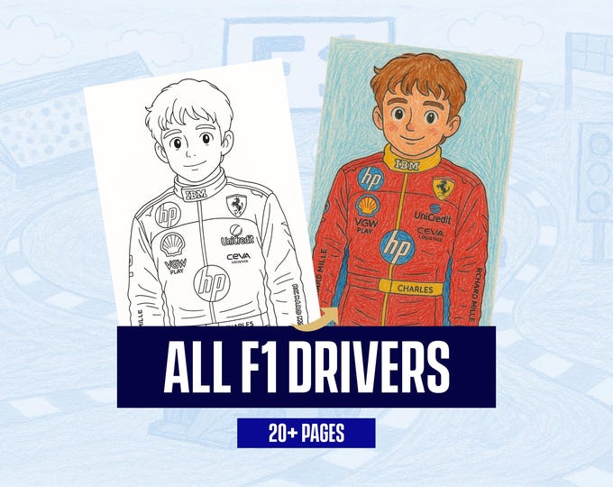 F1 Driver Coloring Pages: Anime Ghibli Style Racing Art (A4 Digital ...