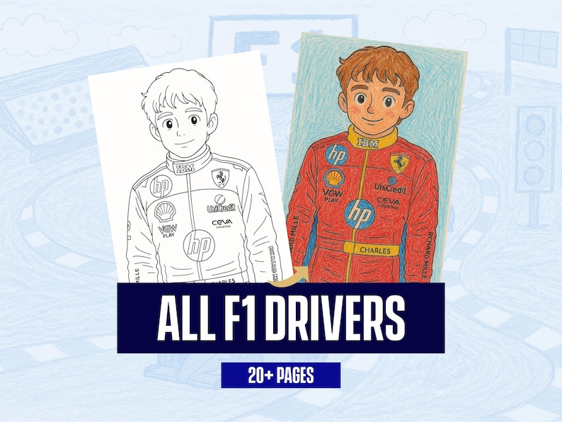 Cartoon Style F1 Coloring Pages for Kids – 20 Printable Formula 1 ...