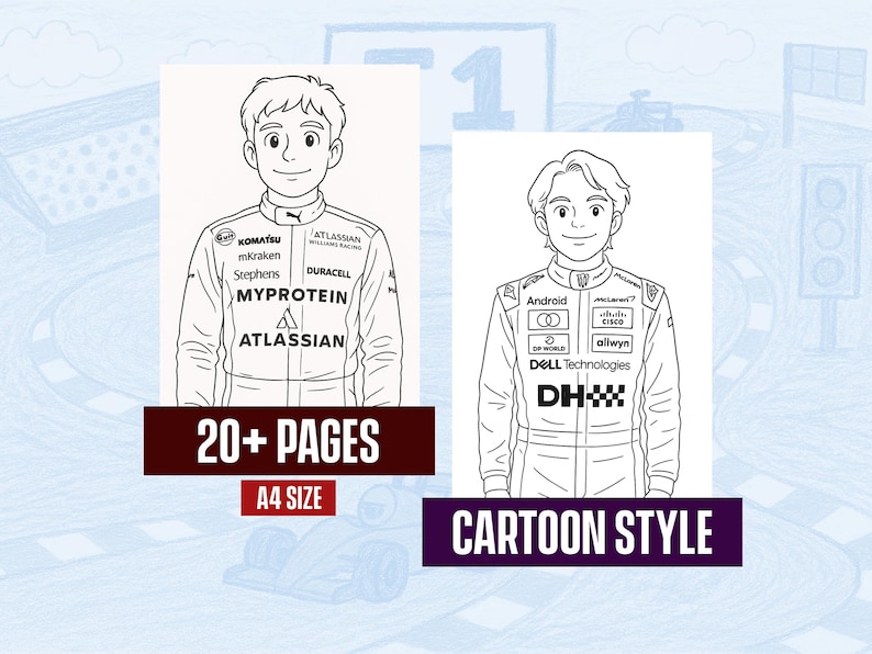 Cartoon Style F1 Coloring Pages for Kids – 20 Printable Formula 1 ...