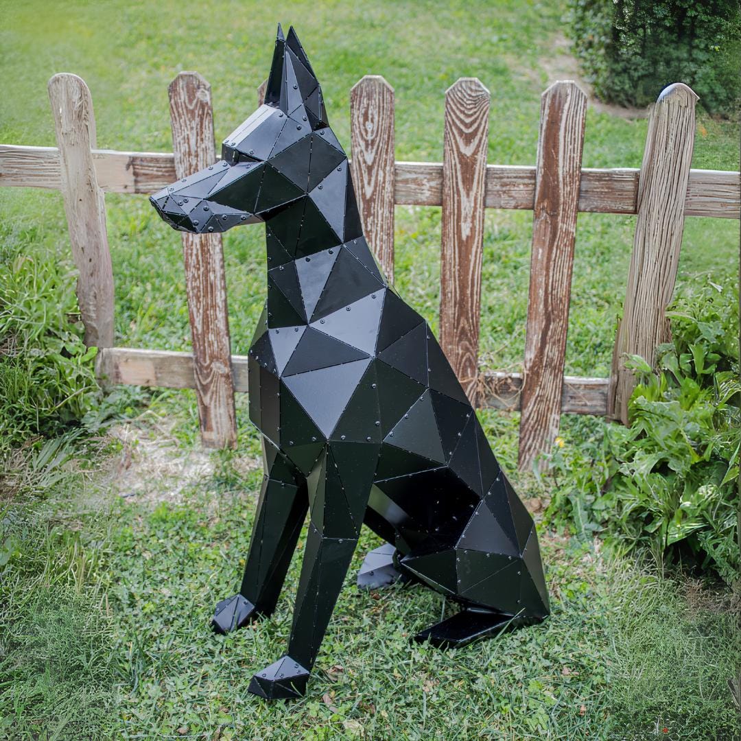 3D Metal Sitting Doberman Sculpture Bold Indoor & Outdoor Decor, Unique ...