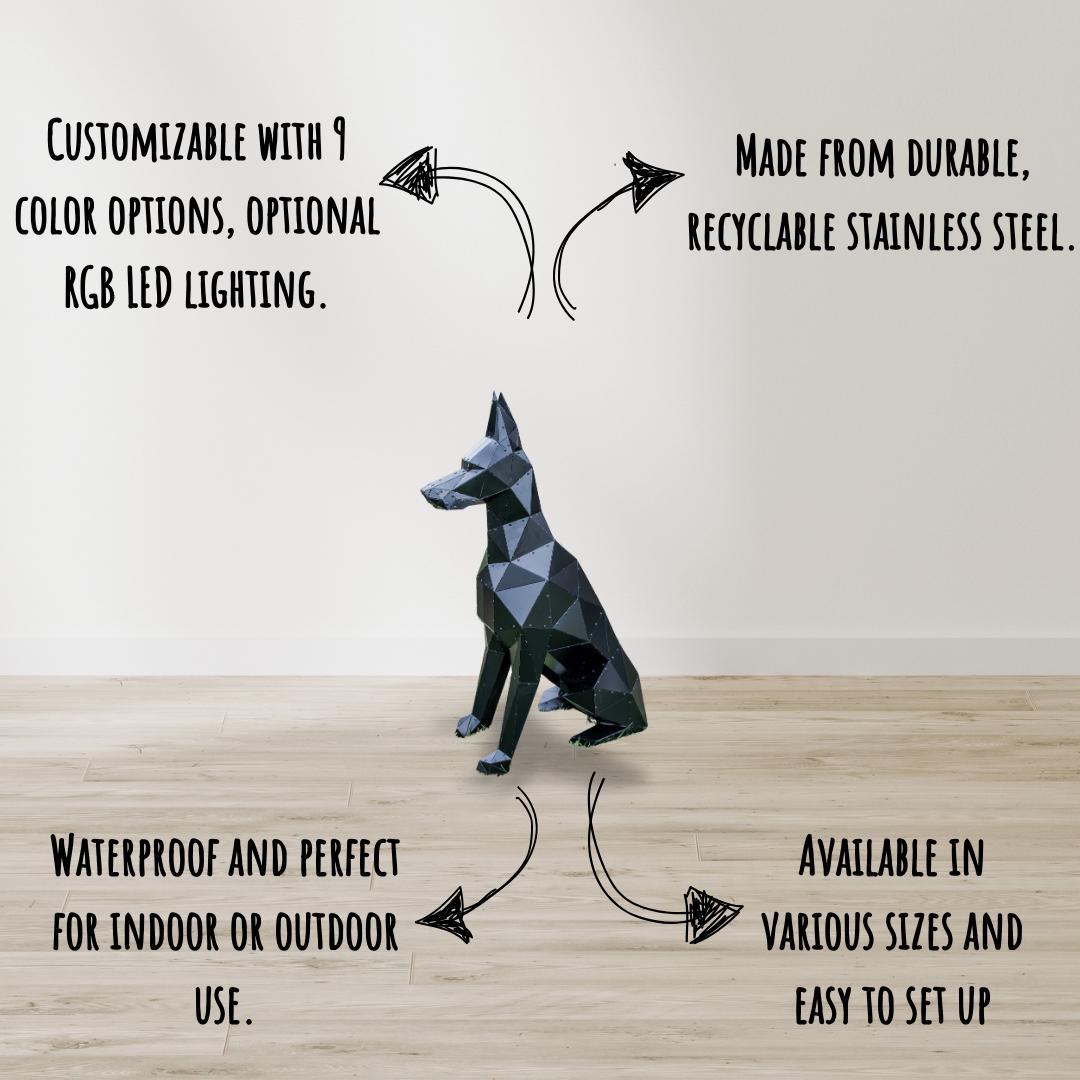 3D Metal Sitting Doberman Sculpture Bold Indoor & Outdoor Decor, Unique ...