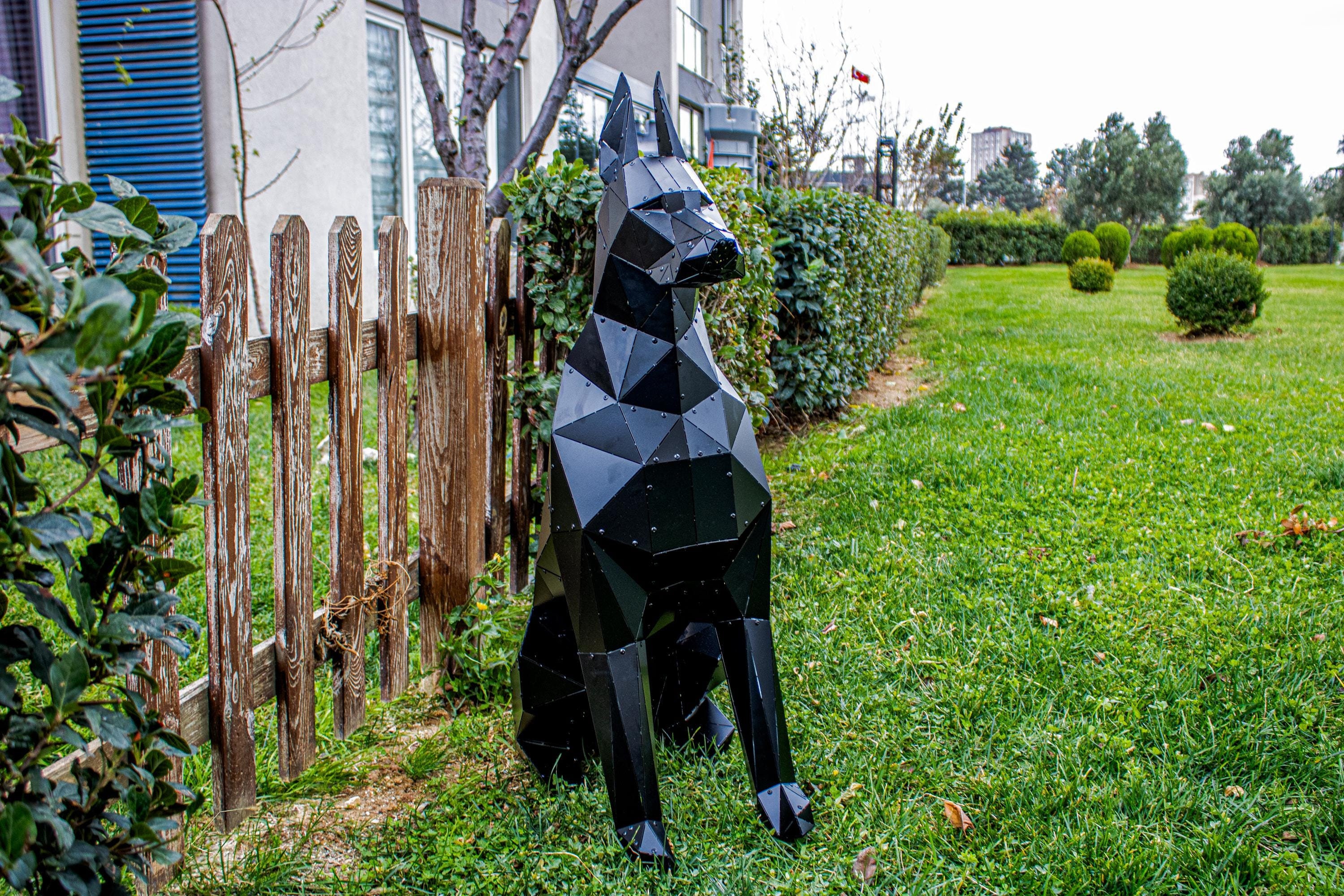 3D Metal Sitting Doberman Sculpture Bold Indoor & Outdoor Decor, Unique ...