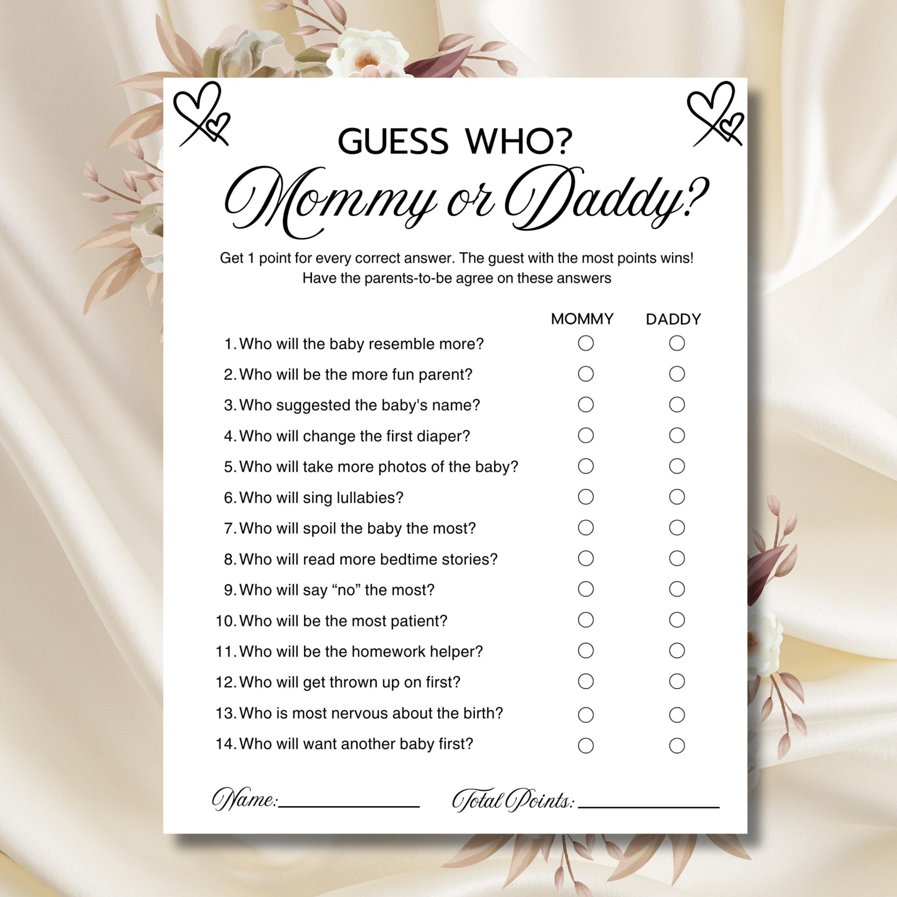 Guess Who Mommy or Daddy Game, Baby Shower Game Who Said It, Baby ...