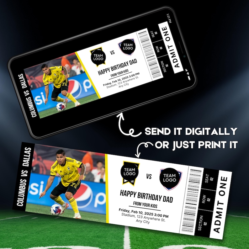 Editable Soccer Game Ticket Template, Custom Soccer Surprise Game ...