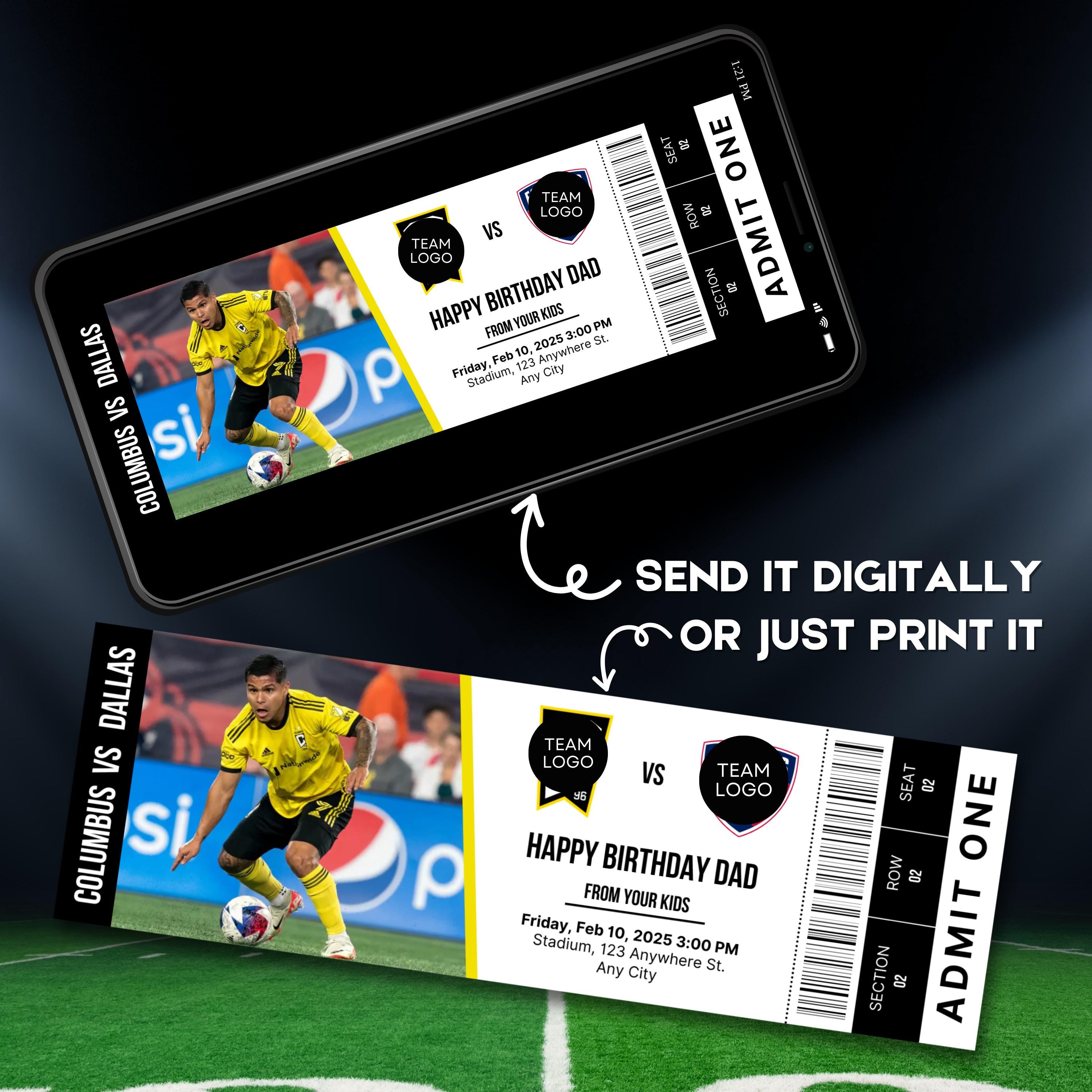 Editable Soccer Game Ticket Template, Custom Soccer Surprise Game ...
