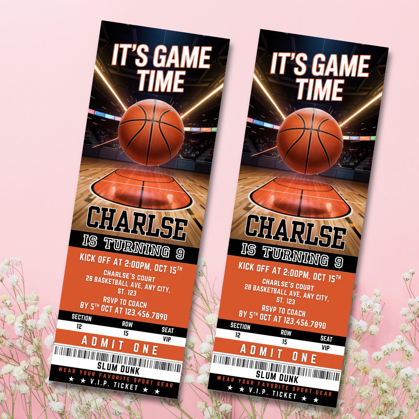 Basketball Birthday Invitation, Game Time Party, VIP Ticket Design ...