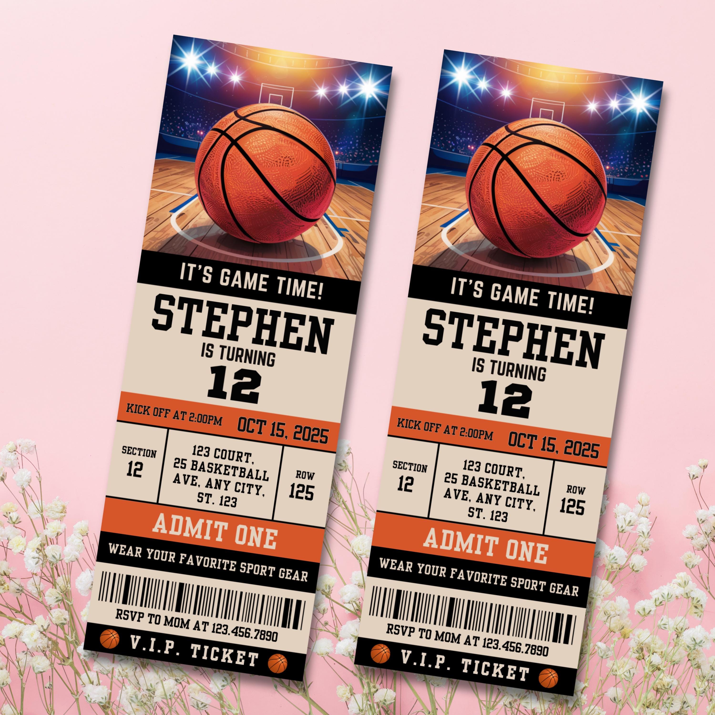 Basketball Birthday Invitation, Game Time Party, VIP Ticket Design ...