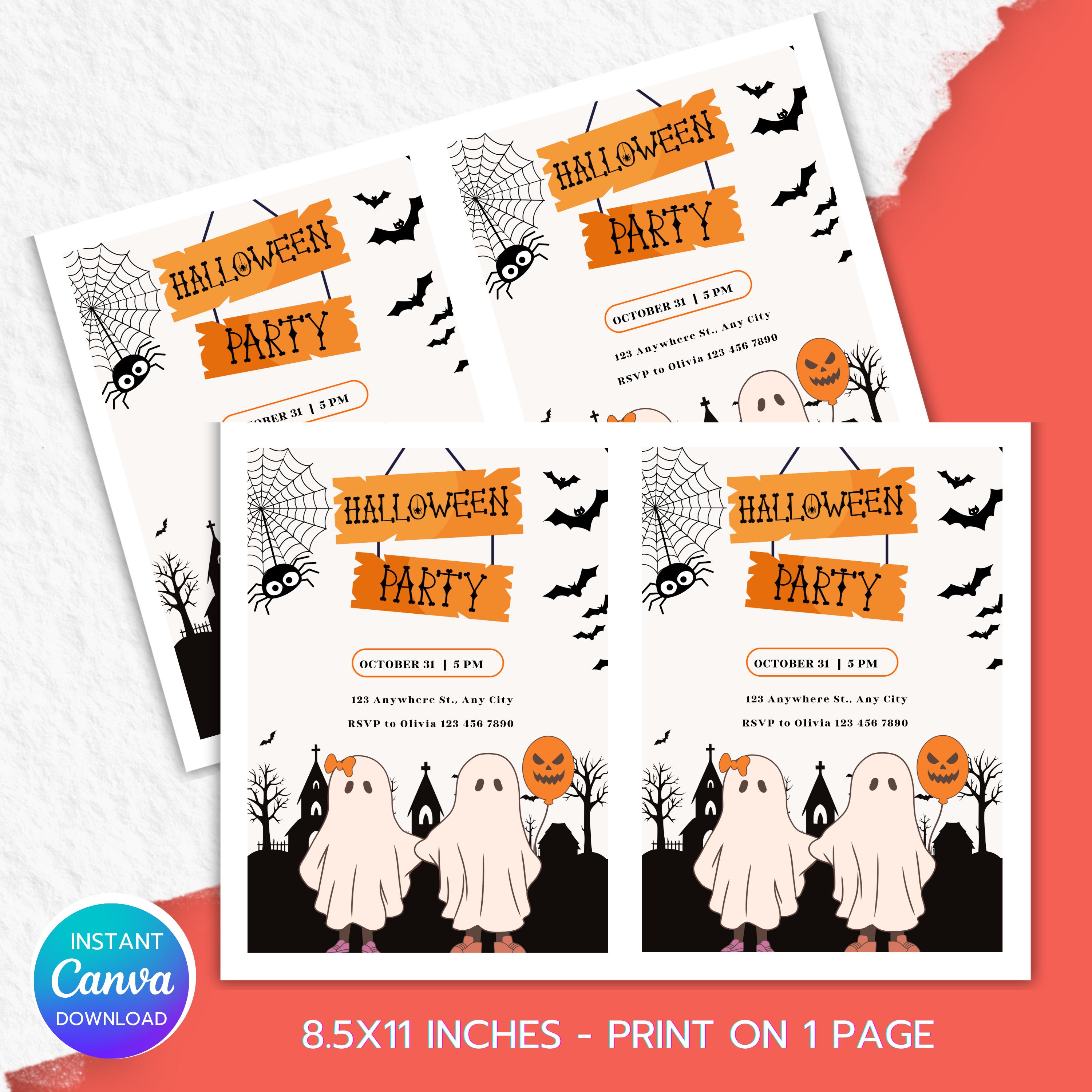 Cute Ghost Halloween Party Invitation, Editable Kids Spooky Cute Invite ...