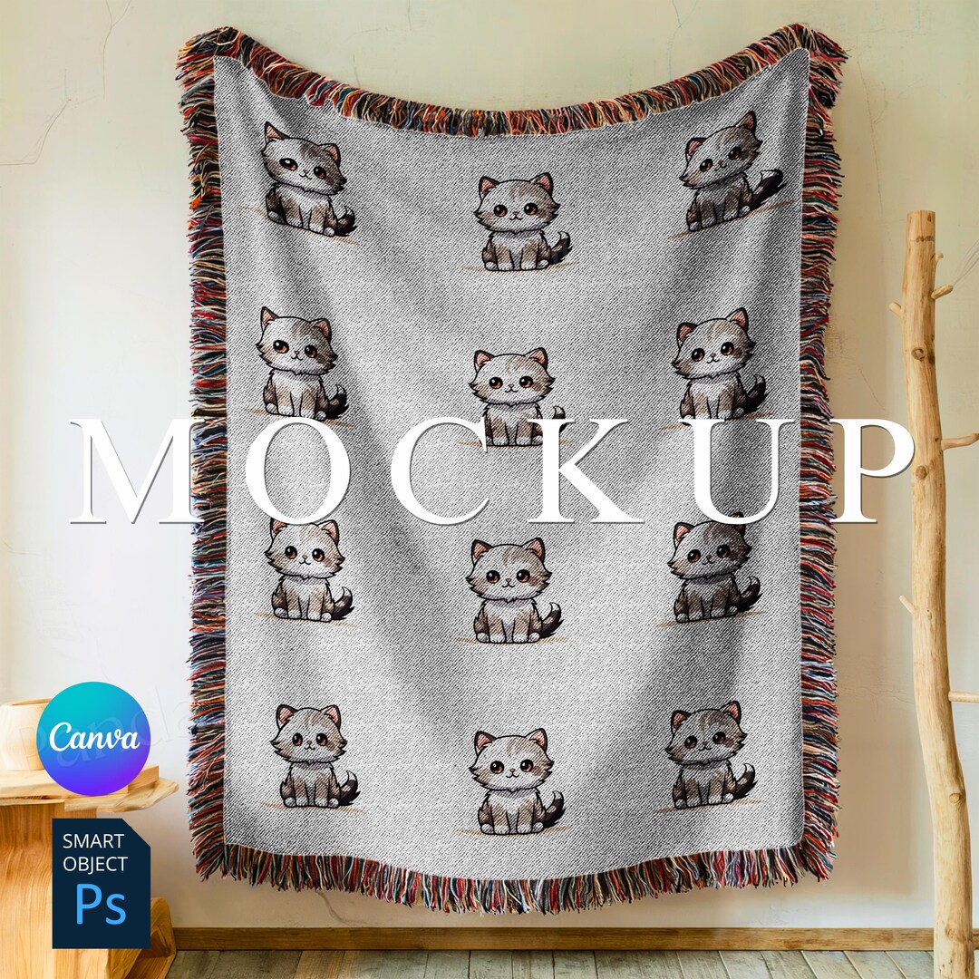 Woven Blanket Mockup Photoshop, Woven Throw Blanket Mock Up, Photoshop ...